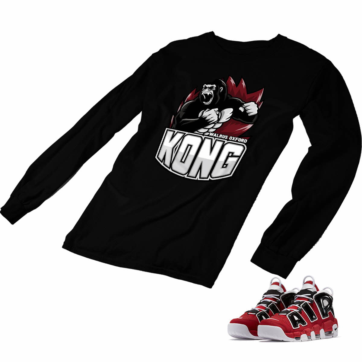 Uptempo Black and Varsity Red Custom Designed Long Sleeve T shirt UTP ...